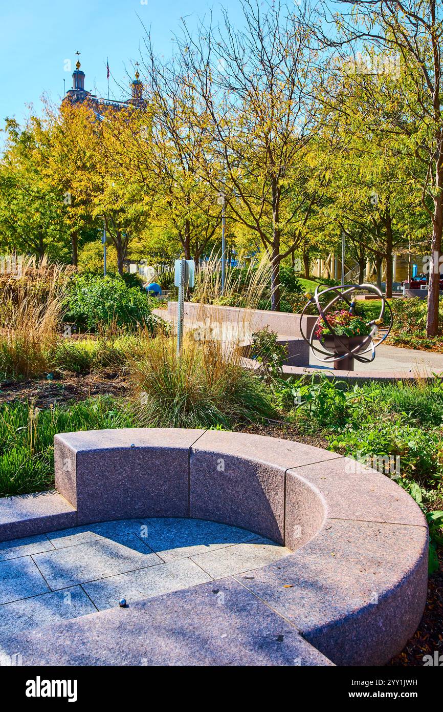 Serene Stone Bench and Sculpture in Smale Riverfront Park Eye-Level ...