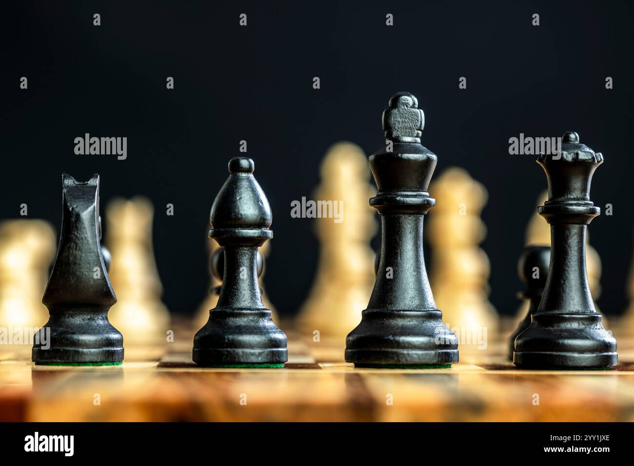 Chess pieces standing on a chessboard, ready for playing a game Stock ...