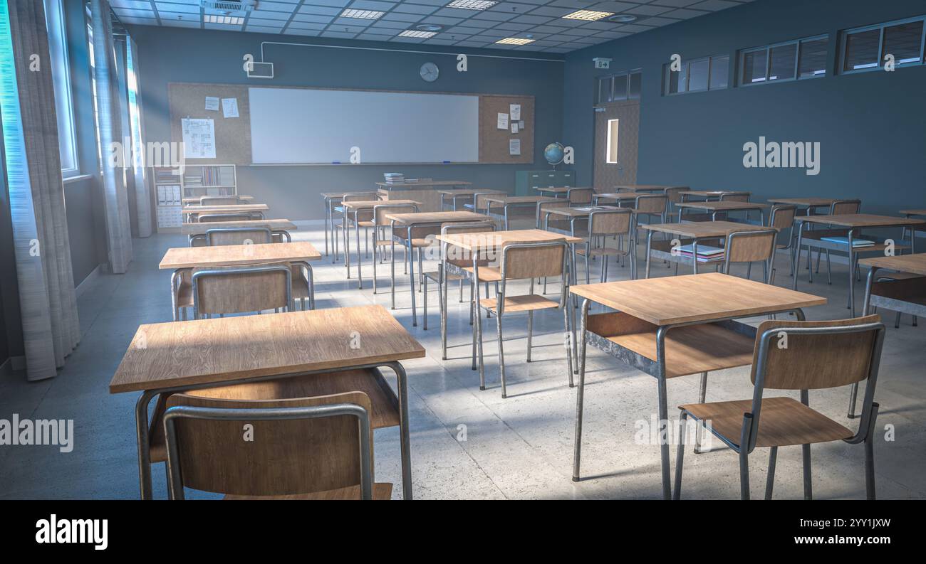 Wooden school desks classroom hi-res stock photography and images - Alamy
