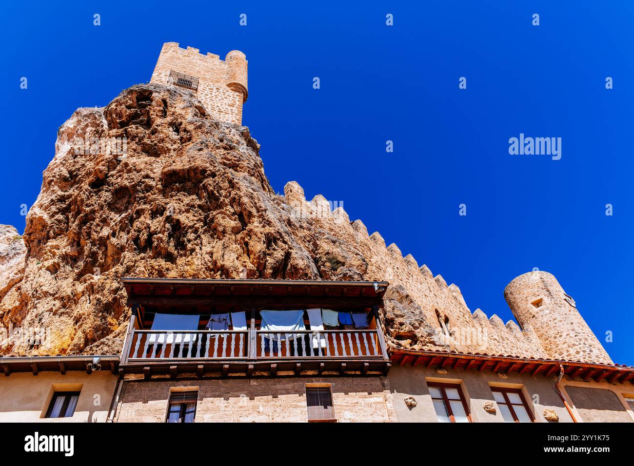 The Frias castle stands out over the streets of the town. Frías, Las ...