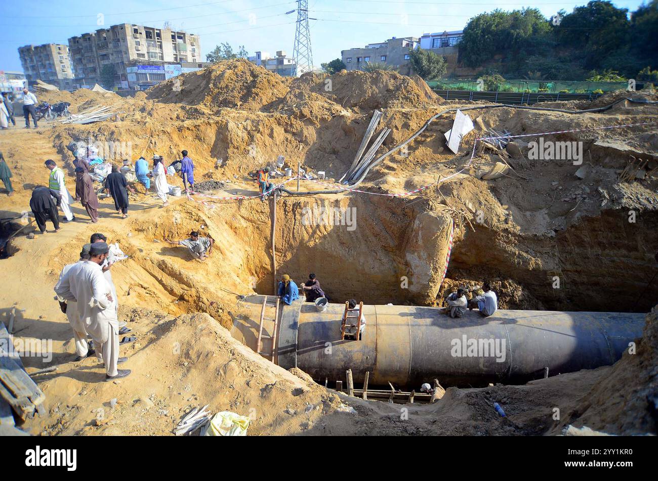 View of incomplete construction work of drinking water pipeline after ...