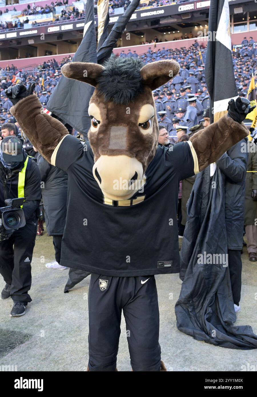 LANDOVER, MD - DECEMBER 14: The Army Mule mascot preforms during the ...