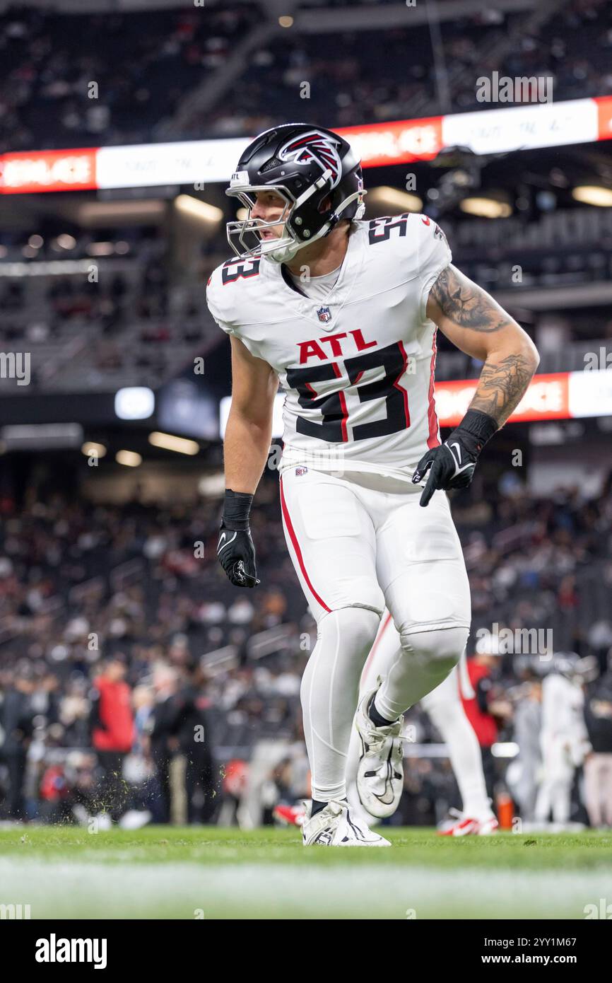 Atlanta Falcons linebacker Nate Landman (53) warms up before playing ...