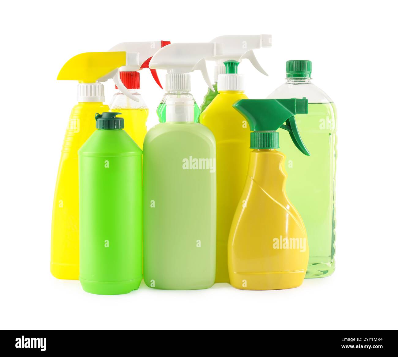 Set of different cleaning products isolated on white Stock Photo - Alamy