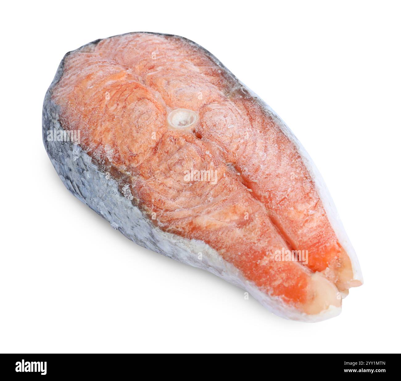 One frozen salmon steak isolated on white Stock Photo - Alamy