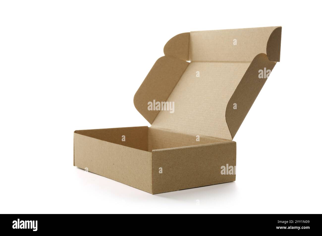Open empty cardboard box isolated on white. Mockup for design Stock ...