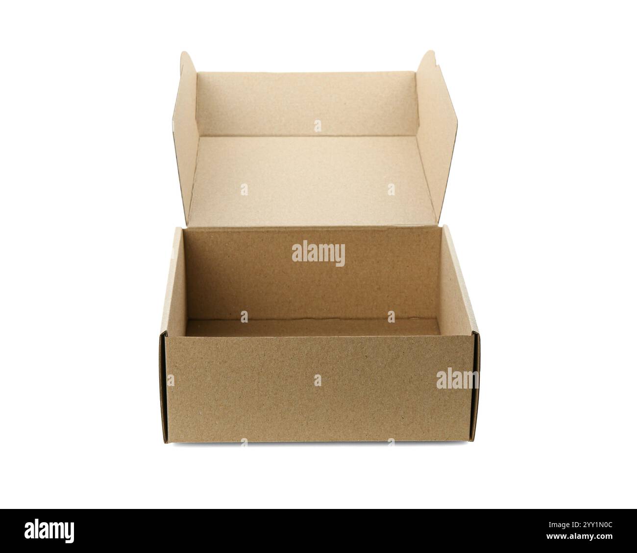 Open empty cardboard box isolated on white. Mockup for design Stock ...