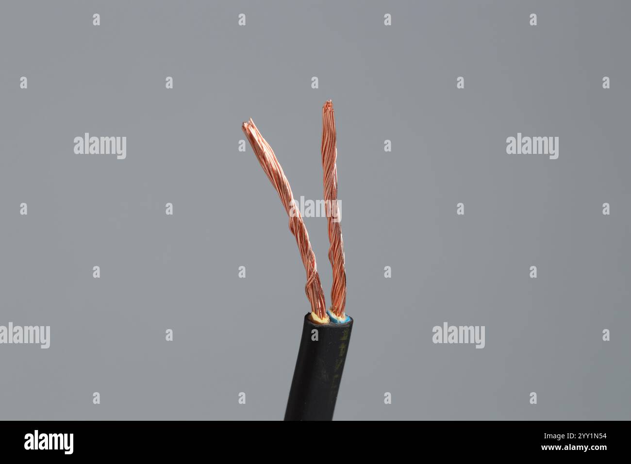 Black stripped electrical wire on light grey background, closeup Stock ...