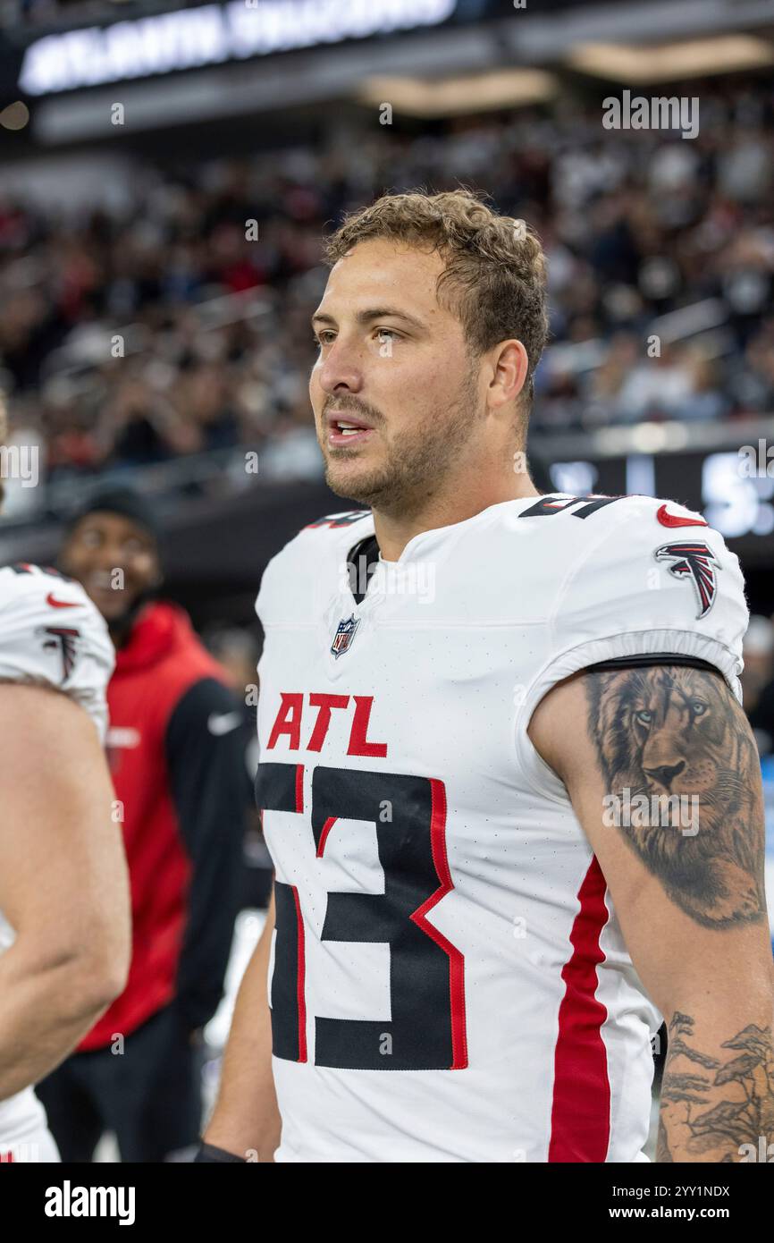 Atlanta Falcons linebacker Nate Landman (53) stands for the national ...