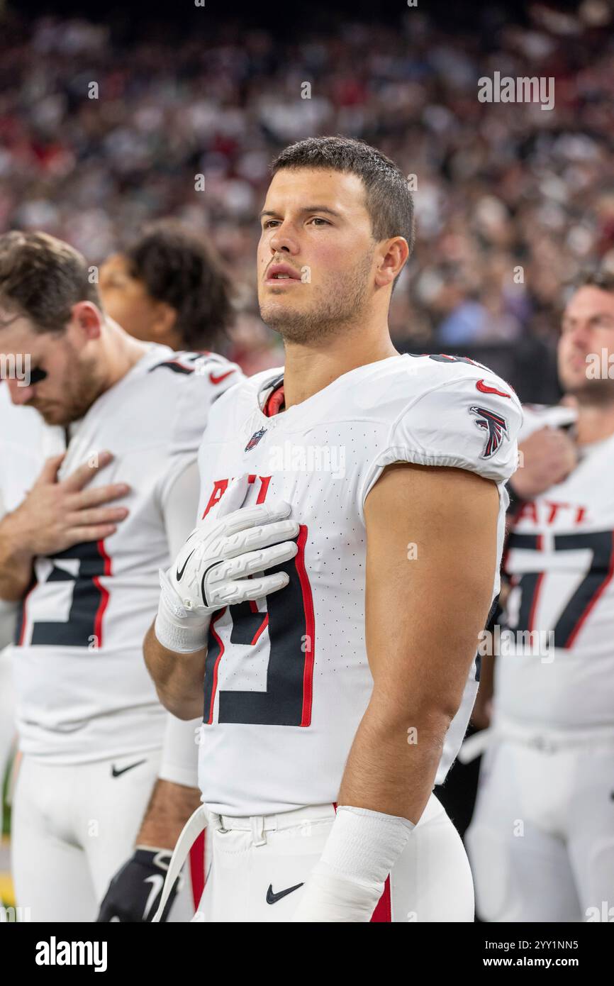 Atlanta Falcons tight end Charlie Woerner (89) stands for the national ...