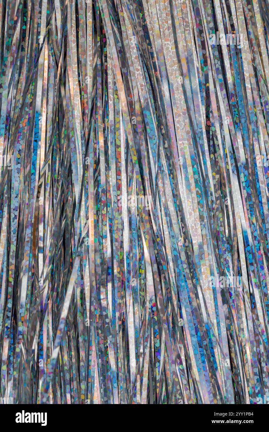 Festive Christmas Lametta Texture Background with Shiny Silver Tinsel ...