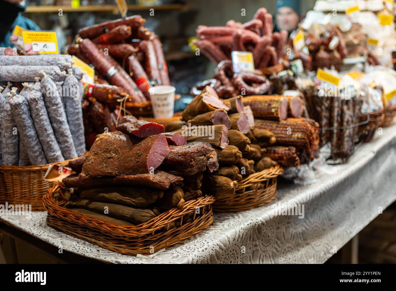 Variety of Traditional Cured Meats at Local Market Stall Stock Photo ...