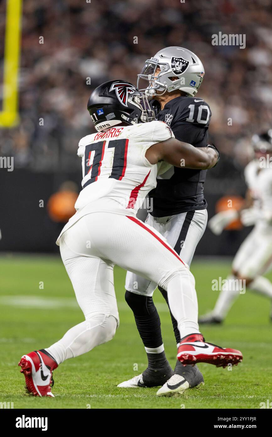 Atlanta Falcons defensive lineman Demone Harris (91) sacks Las Vegas ...