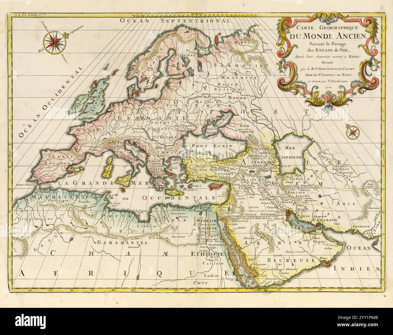 Geographical Map of the Ancient World Following the Division by Noah's ...