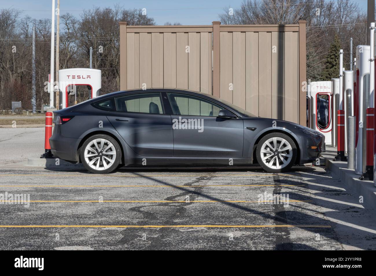 Lafayette - December 17, 2024: Tesla EV electric vehicle at a ...