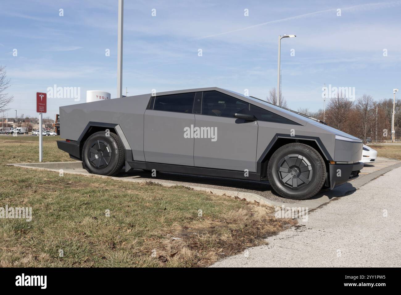 Lafayette - December 17, 2024: Tesla Cybertruck at a Supercharger ...