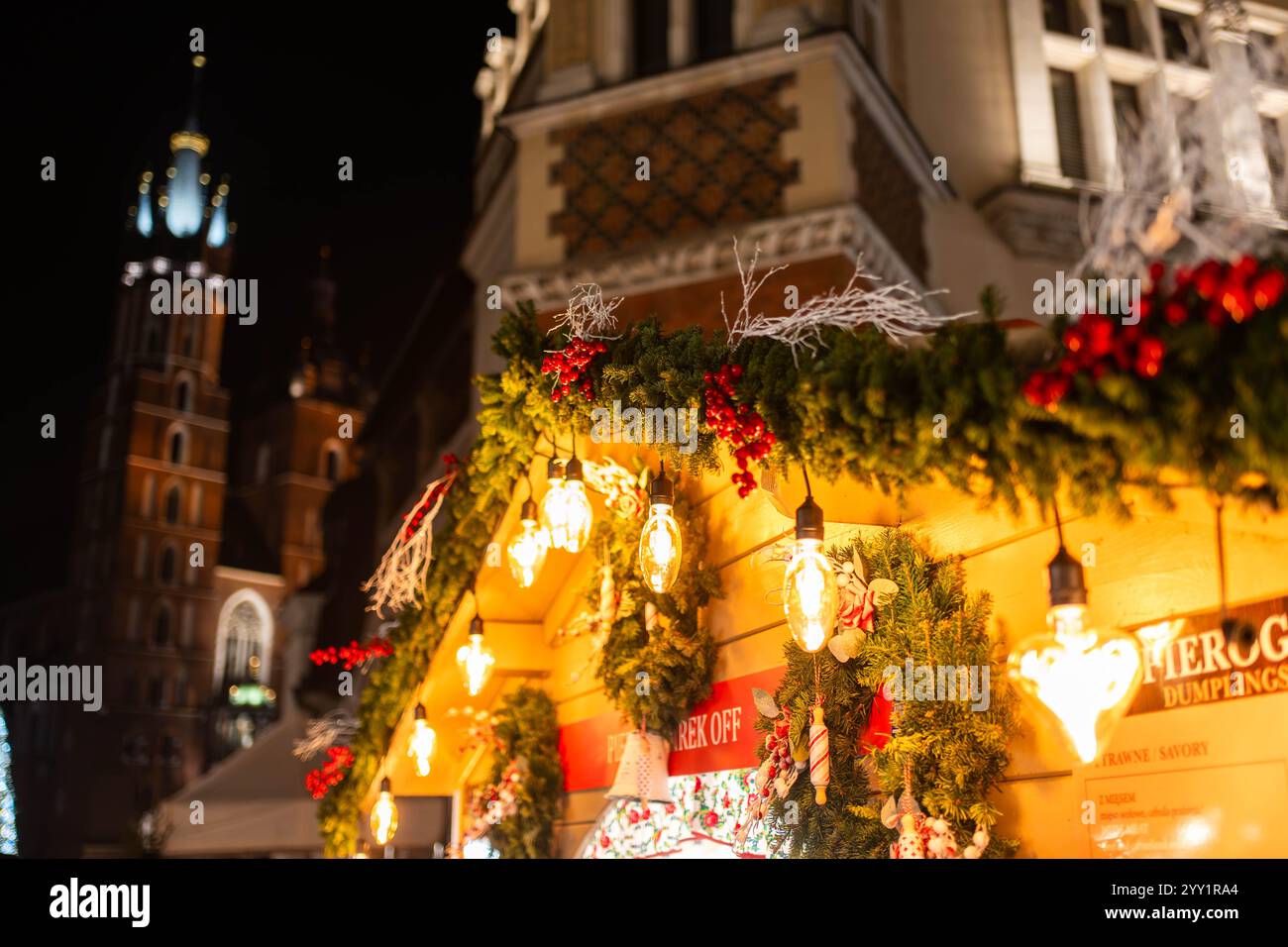 Christmas Market Stall with Decorations in the City Center Stock Photo ...