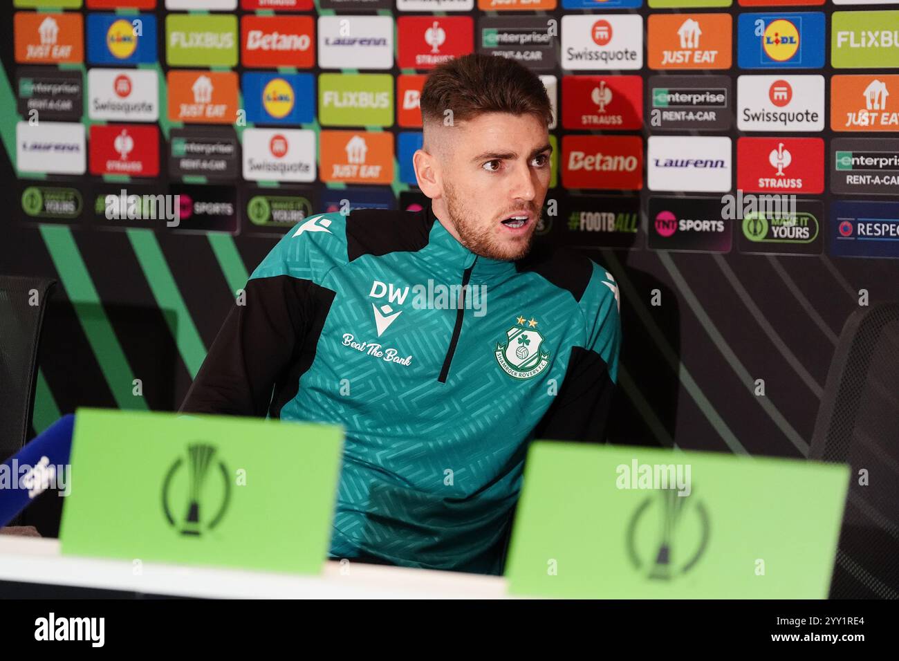 Shamrock Rovers' Dylan Watts during a press conference at Stamford ...