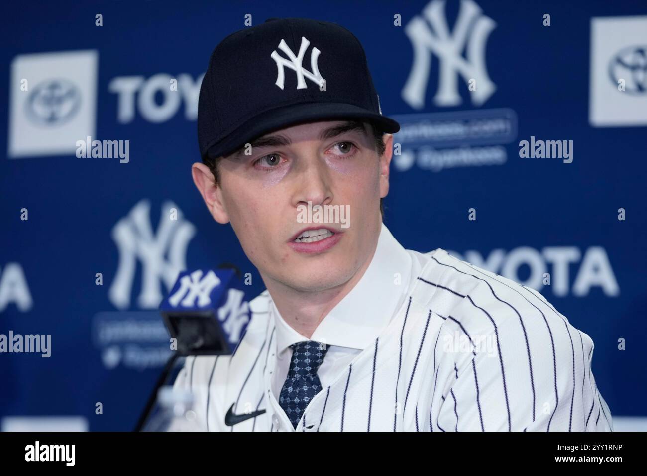 New York Yankees' Max Fried speaks during a baseball news conference, Wednesday, Dec. 18, 2024 ...