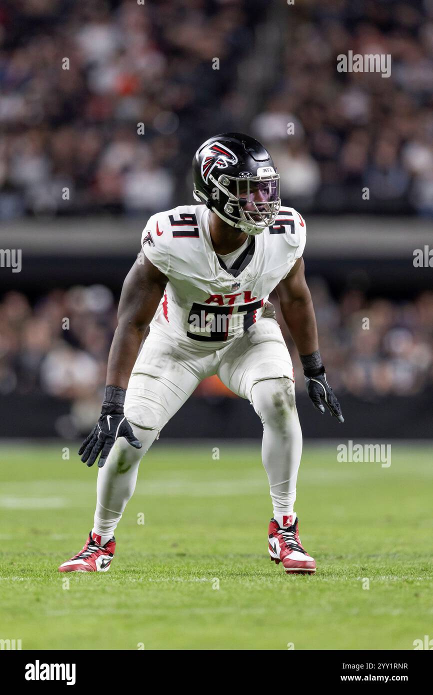 Atlanta Falcons defensive lineman Demone Harris (91) against the Las ...