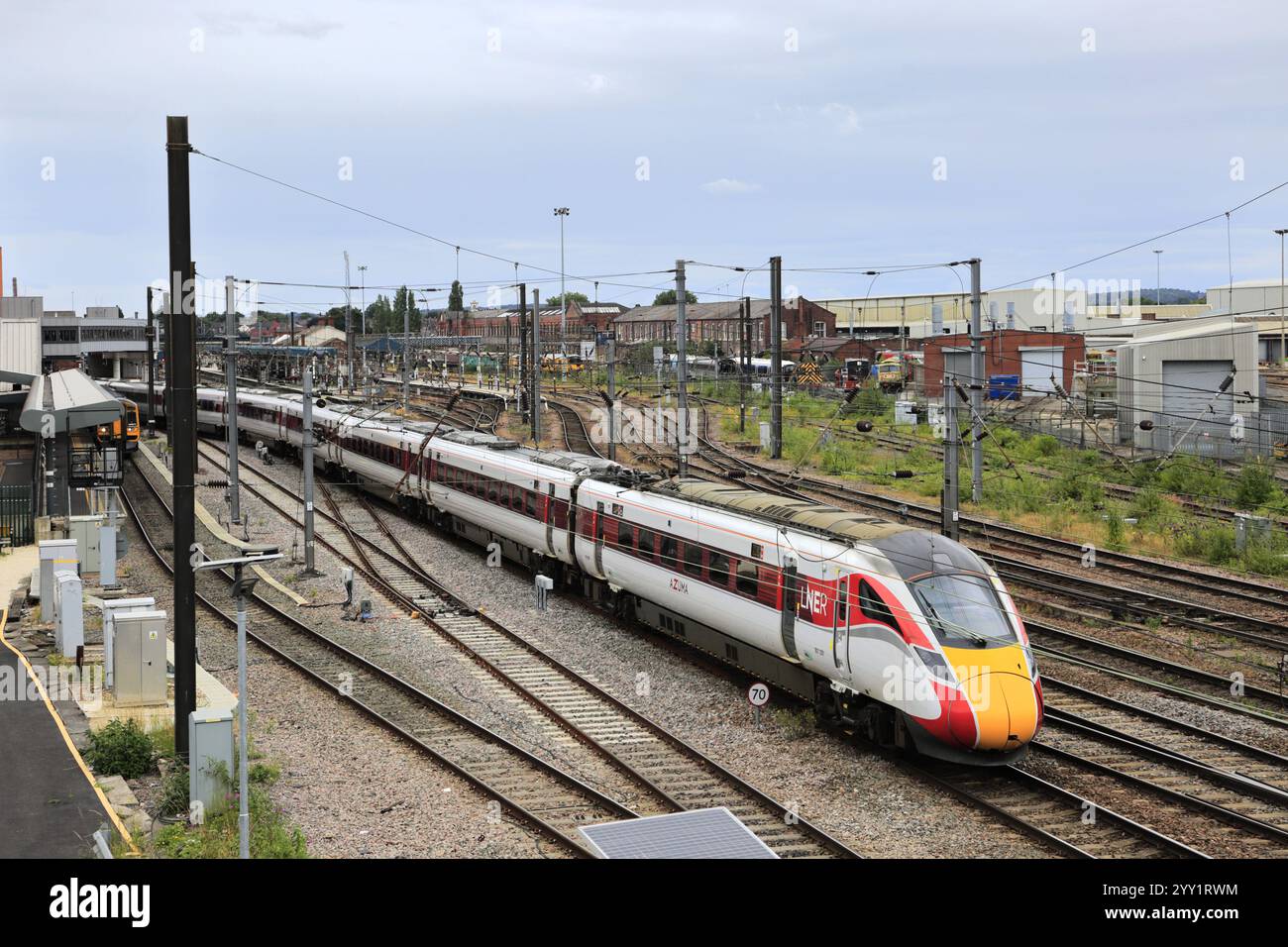 LNER Azuma train heads into Doncaster Railway Station, East Coast Main ...
