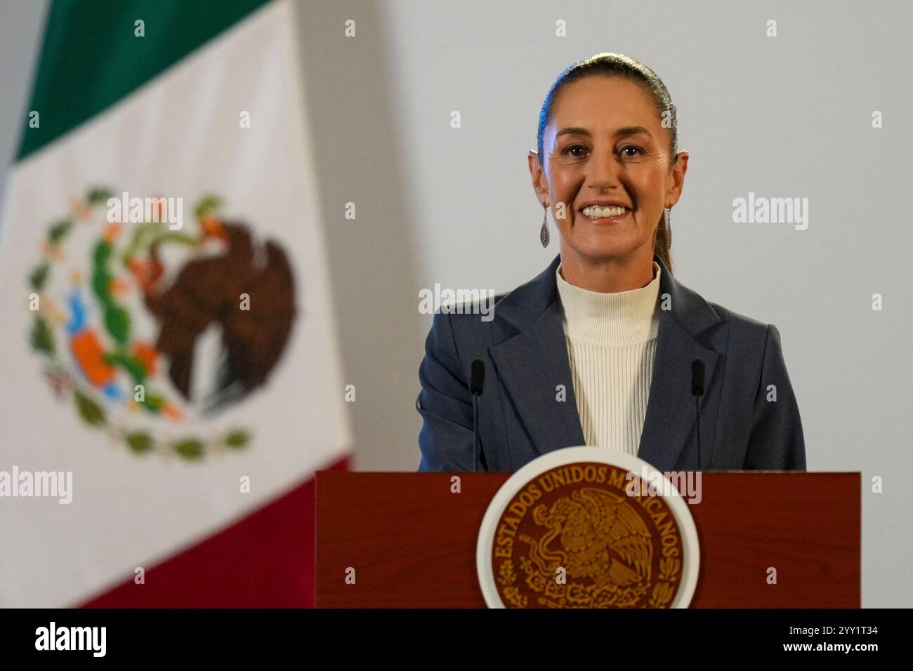 FILE - Mexican President Claudia Sheinbaum gives a media briefing from ...