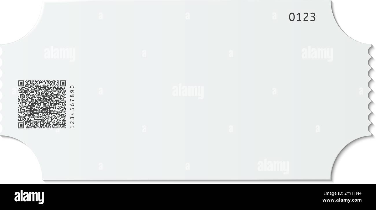 Generic white ticket with qr code and number on white background ...