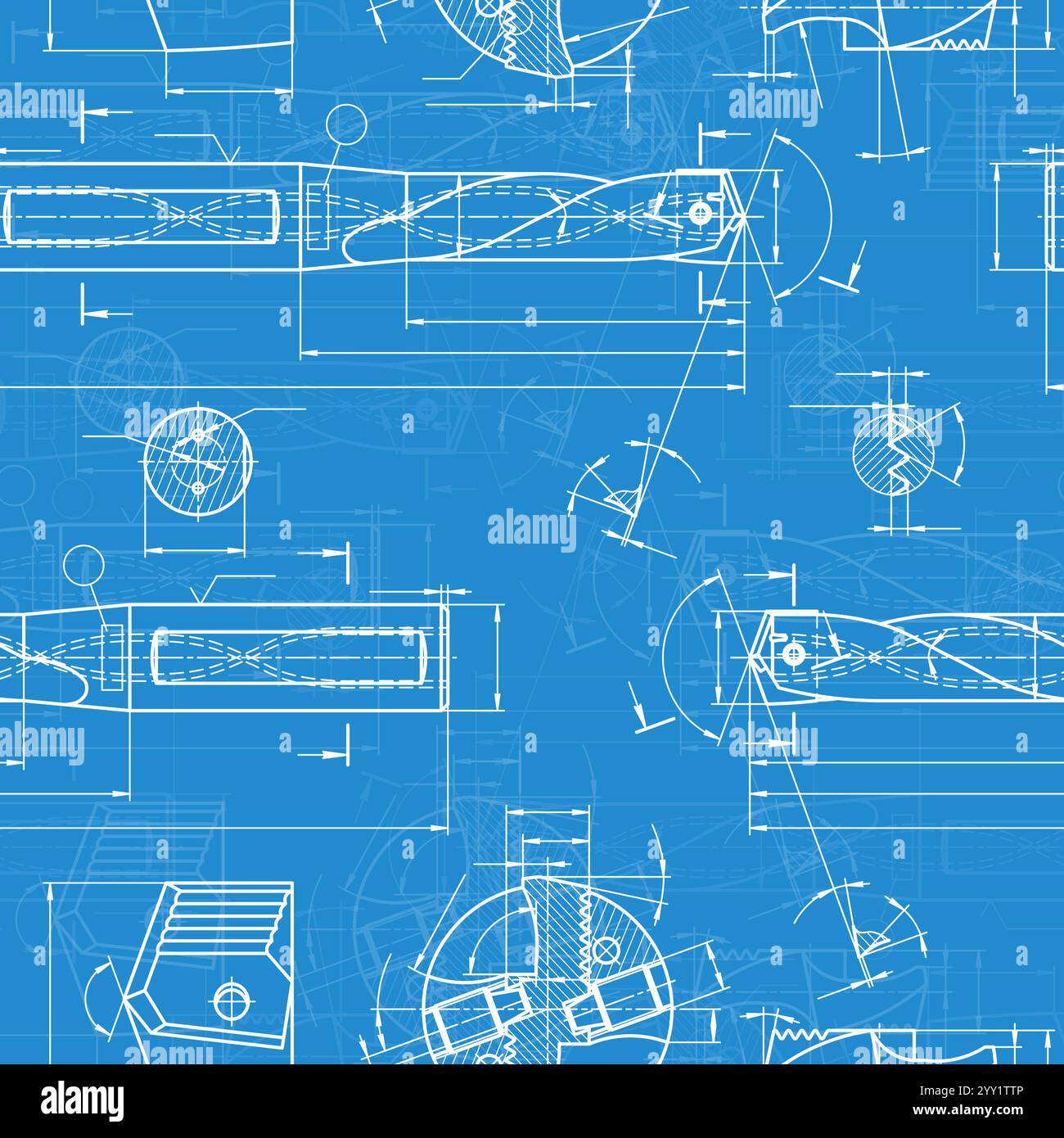 Mechanical engineering drawings on blue background. Drill tools, borer ...