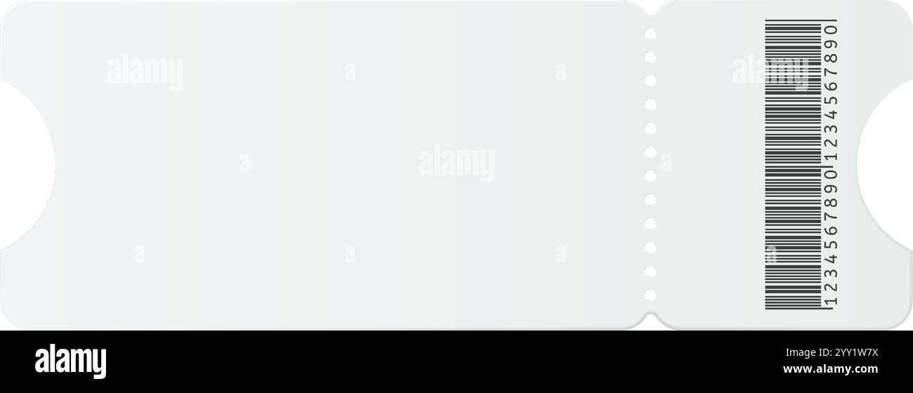 Blank white ticket featuring a barcode and a perforated right edge ...