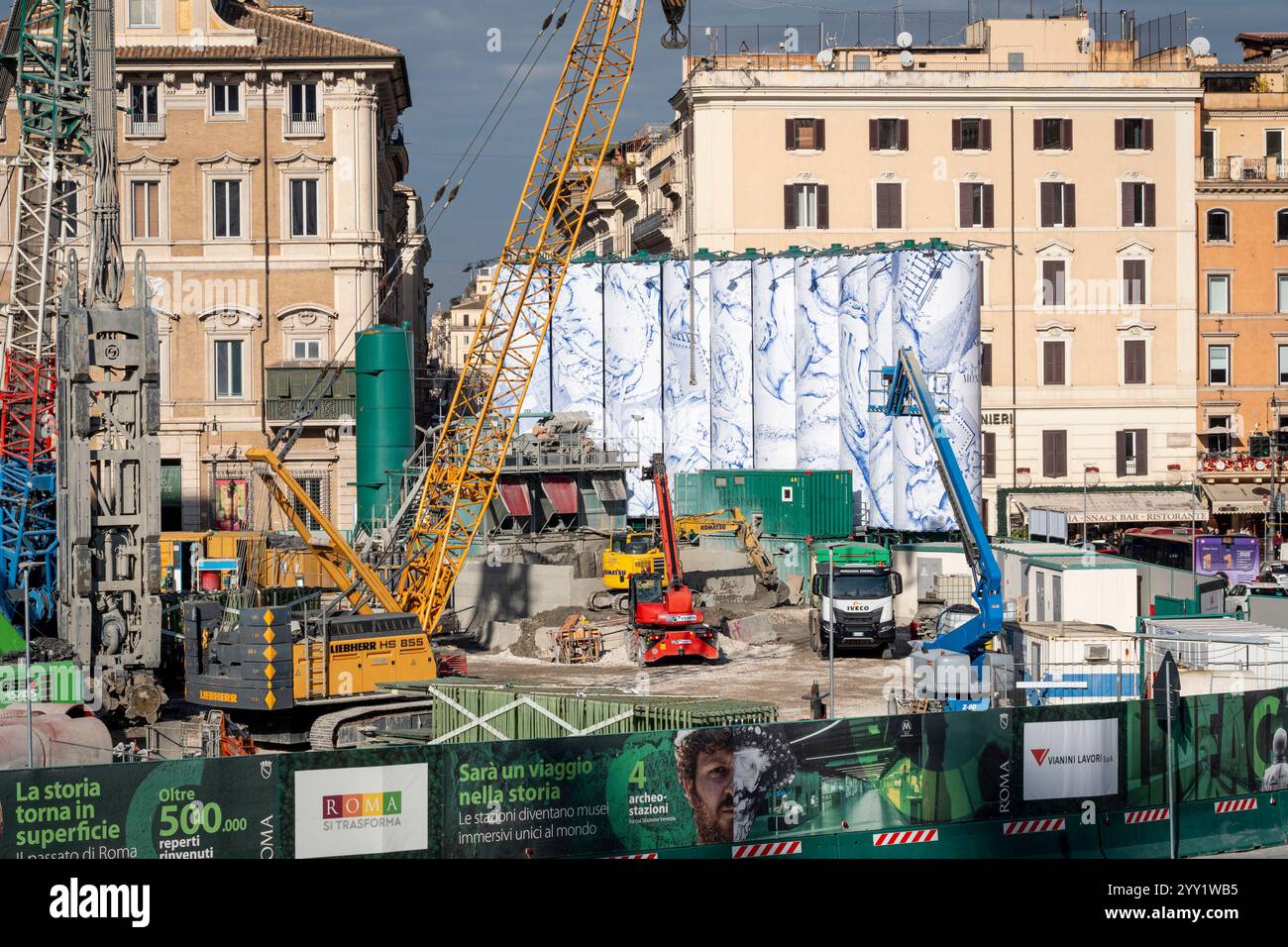 Cranes and trucks seen around the "Constellations of Rome", the title ...