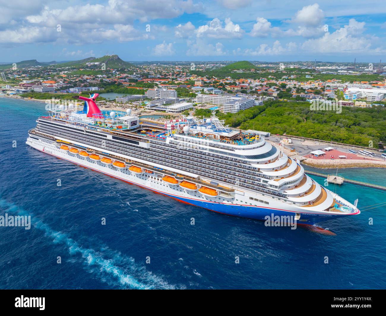 Carnival Horizon aerial view by Carnival Cruises docked at Curacao ...