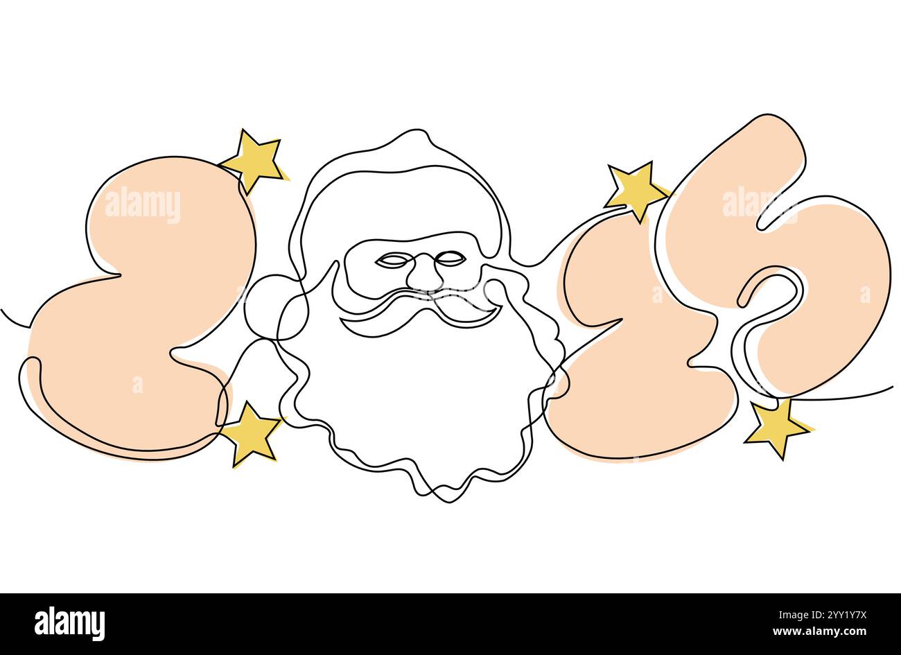 Continuous one line doodle drawing of new year 2025. Holiday concept ...