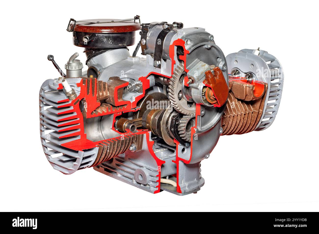 Exploring the intricate design of a classic two-stroke engine in detailed cross-section ...