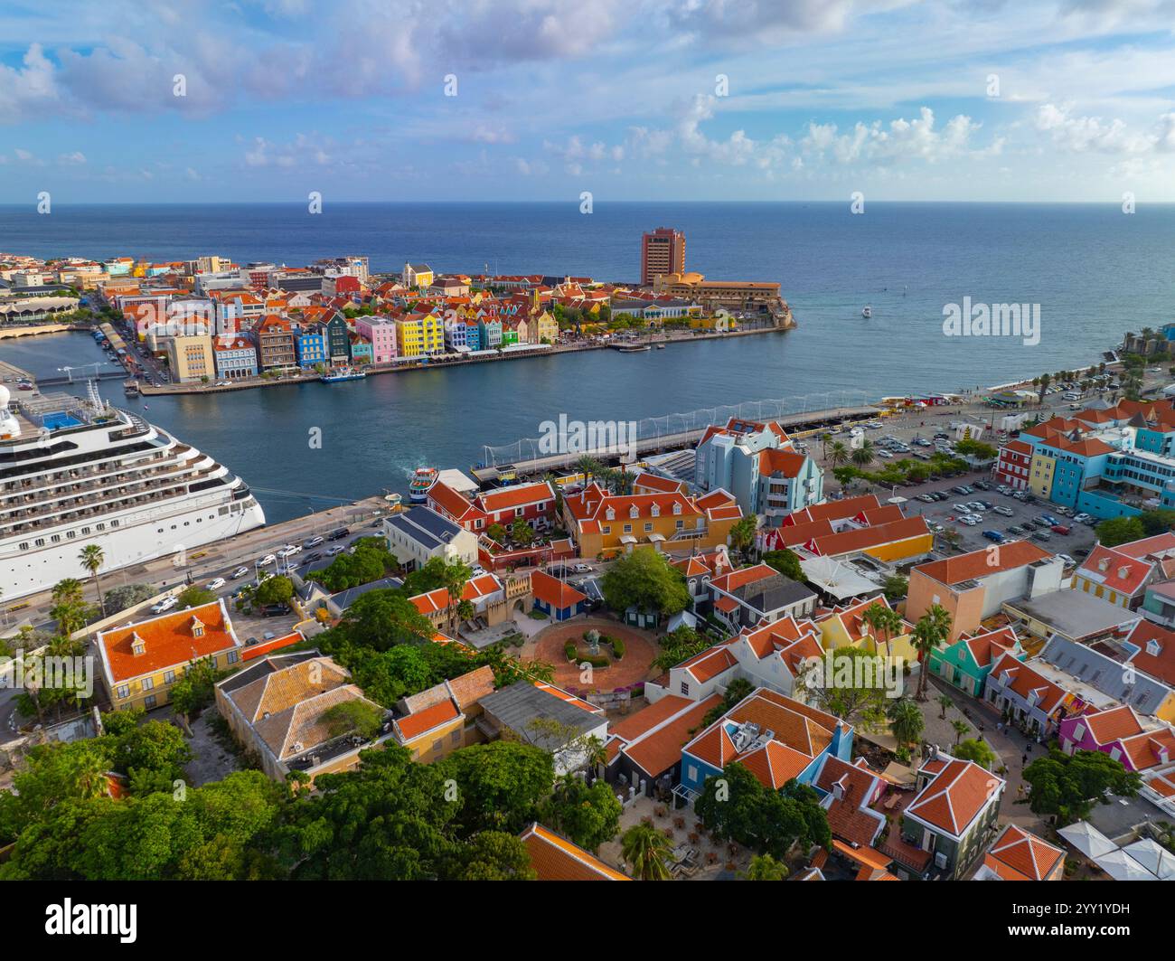 Willemstad historic city center aerial view including Handelskade ...