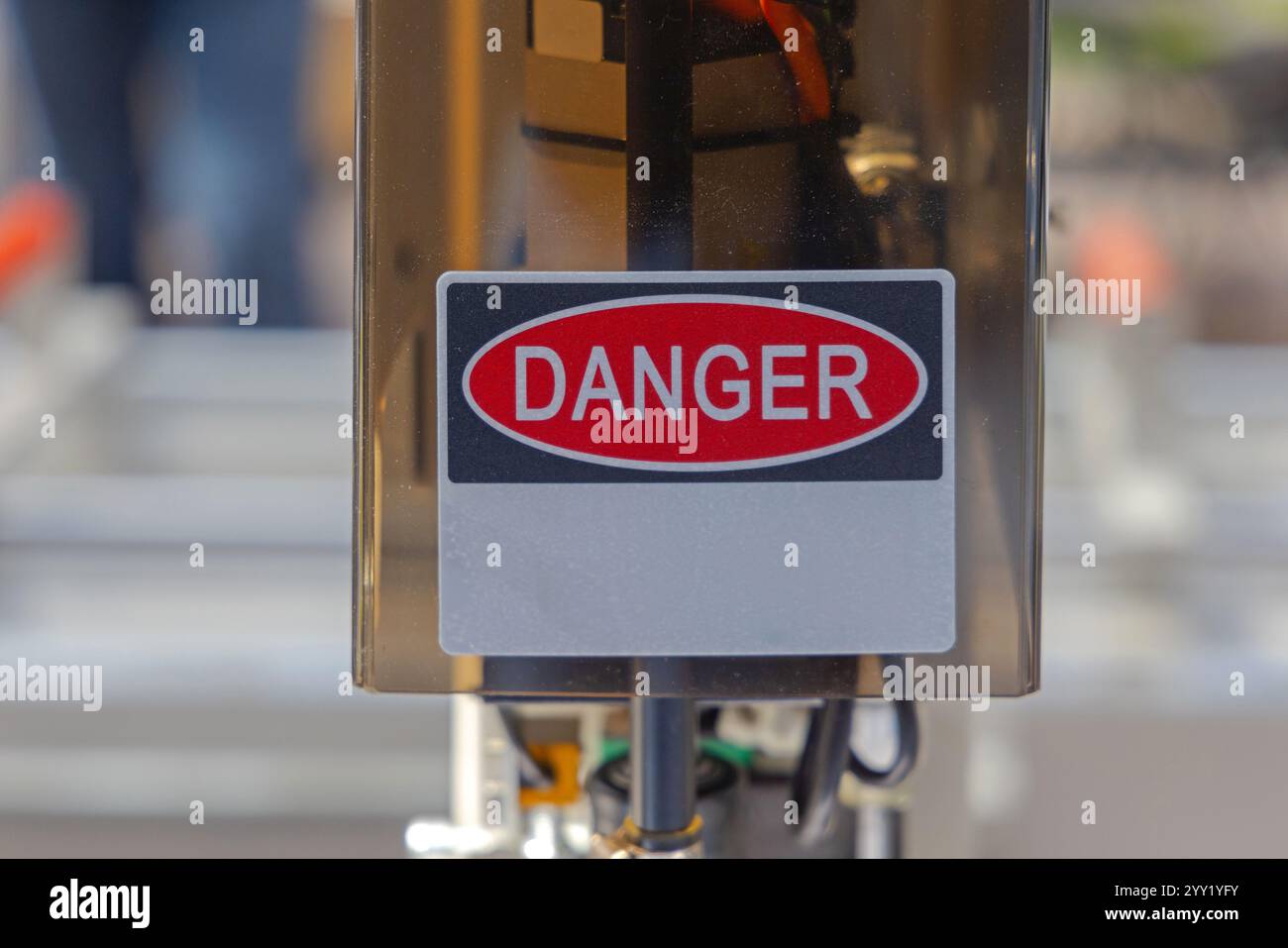 Red Danger Sign Caution Warning Sticker at Machine in Workshop Stock ...