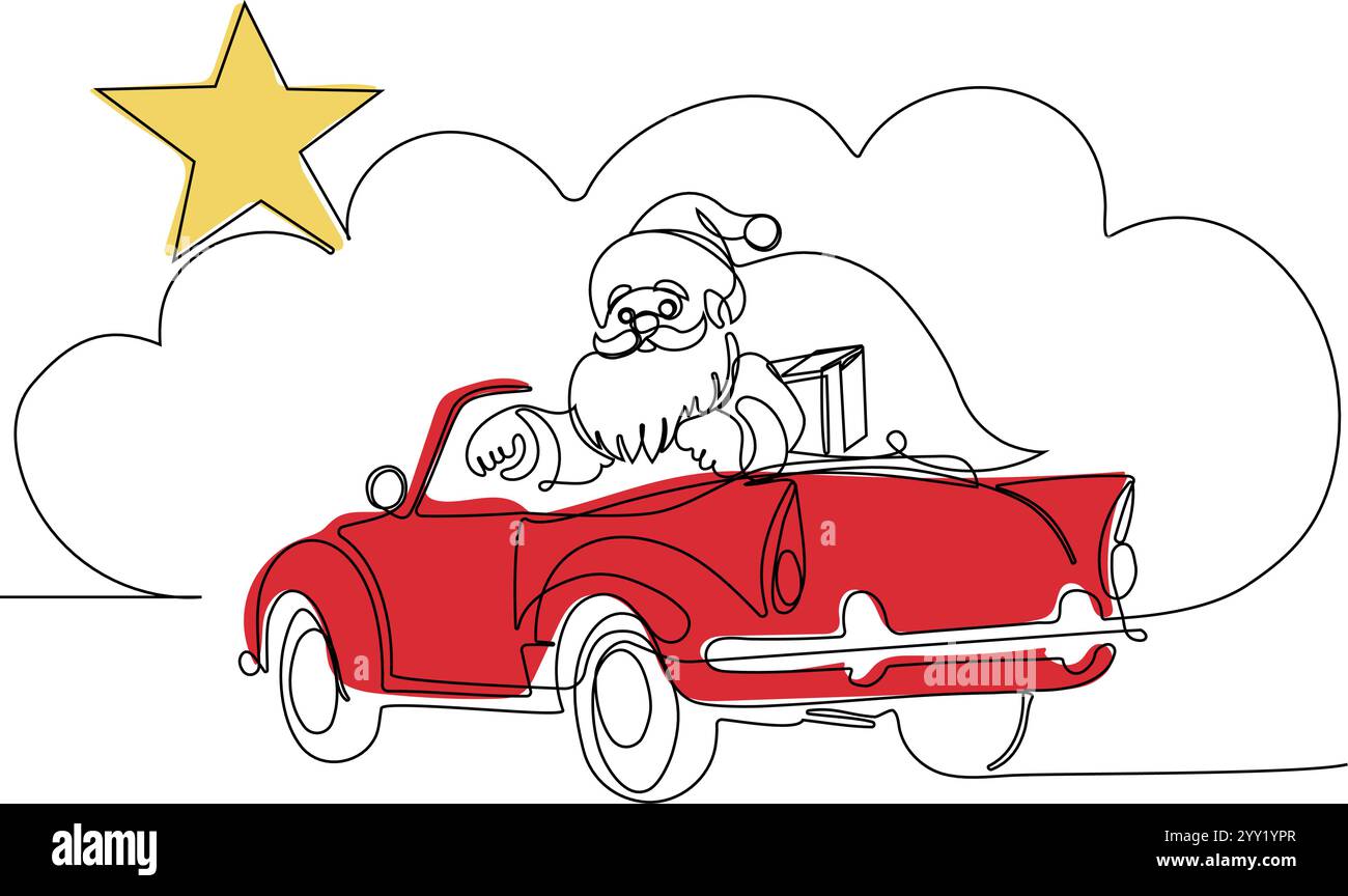 Vector hand drawn Christmas concept sketch. Santa Claus driving car ...