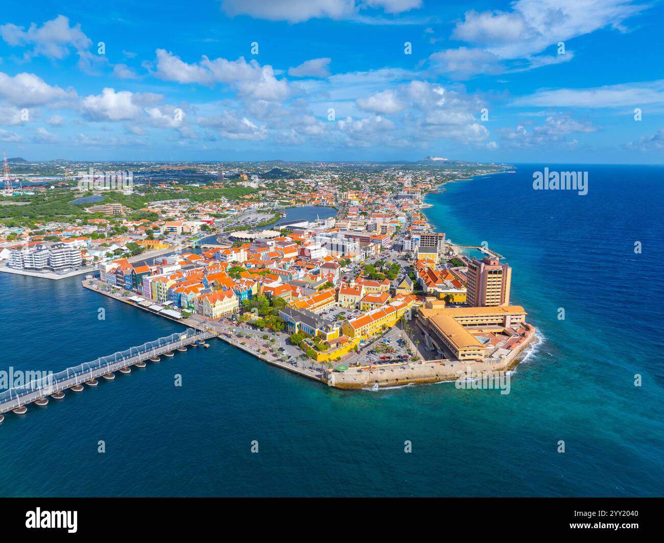 Willemstad historic city center aerial view including Handelskade ...