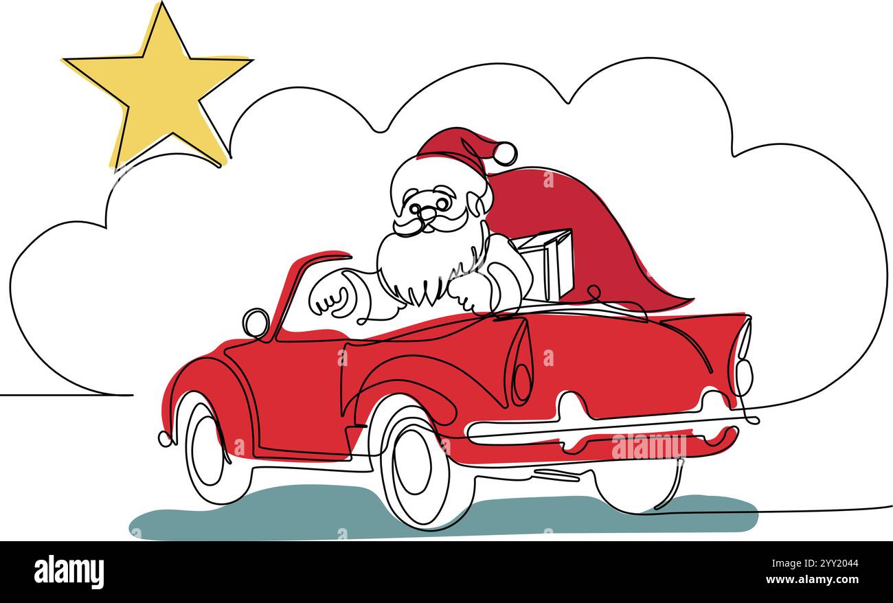 Vector hand drawn Christmas concept sketch. Santa Claus driving car ...