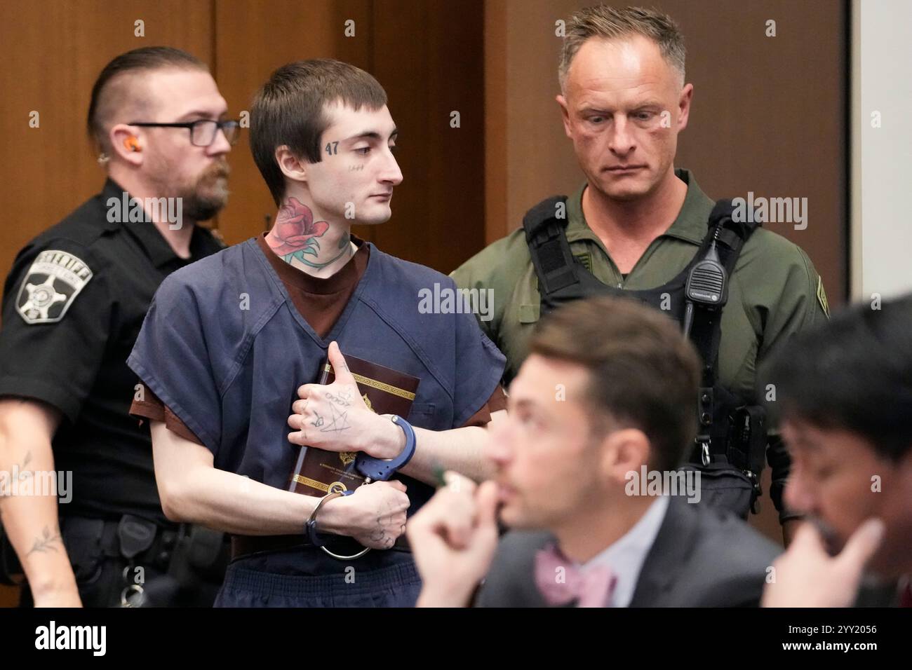 Robert E. Crimo III, arrives before Judge Victoria A. Rossetti during a ...