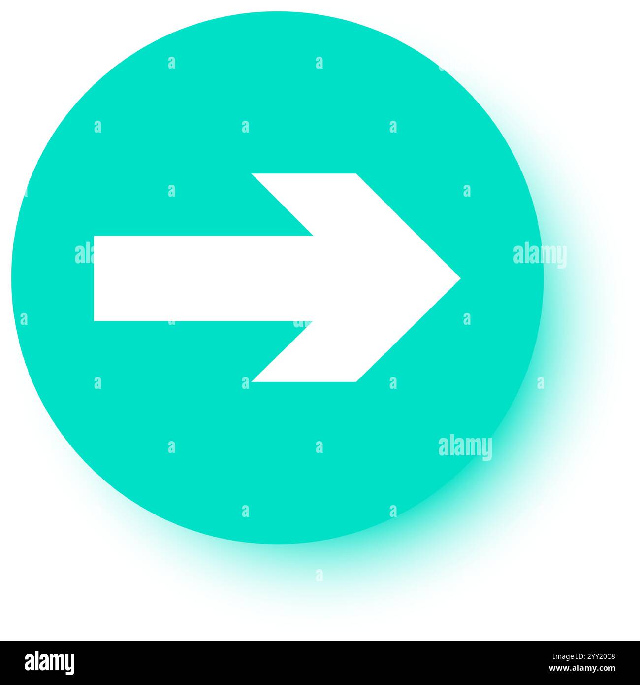 White Arrow Pointing To The Right On A Turquoise Circle With Soft Blurred Edges Creating A