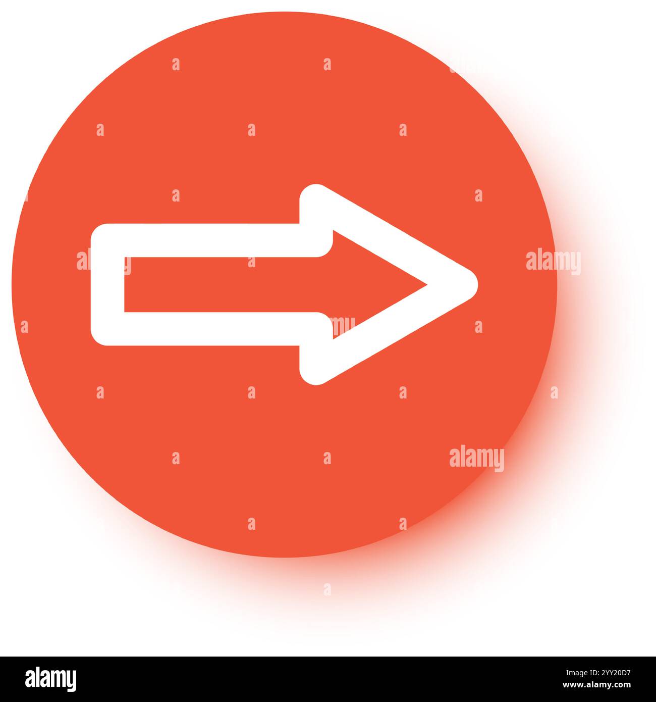 White arrow pointing right indicating direction on an orange circle ...