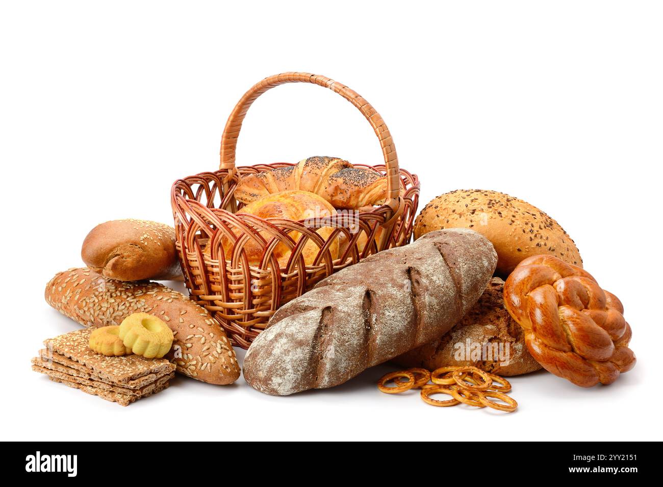Collection of bread products isolated on white background Stock Photo ...