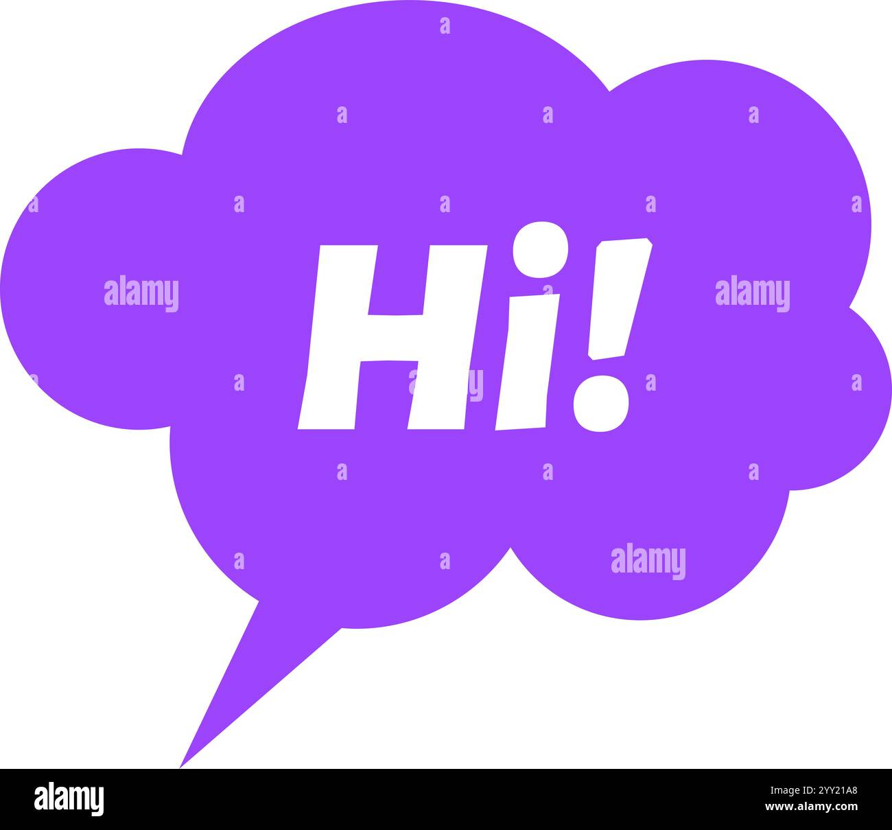 Cartoon illustration of a purple thought bubble saying hi, greeting ...