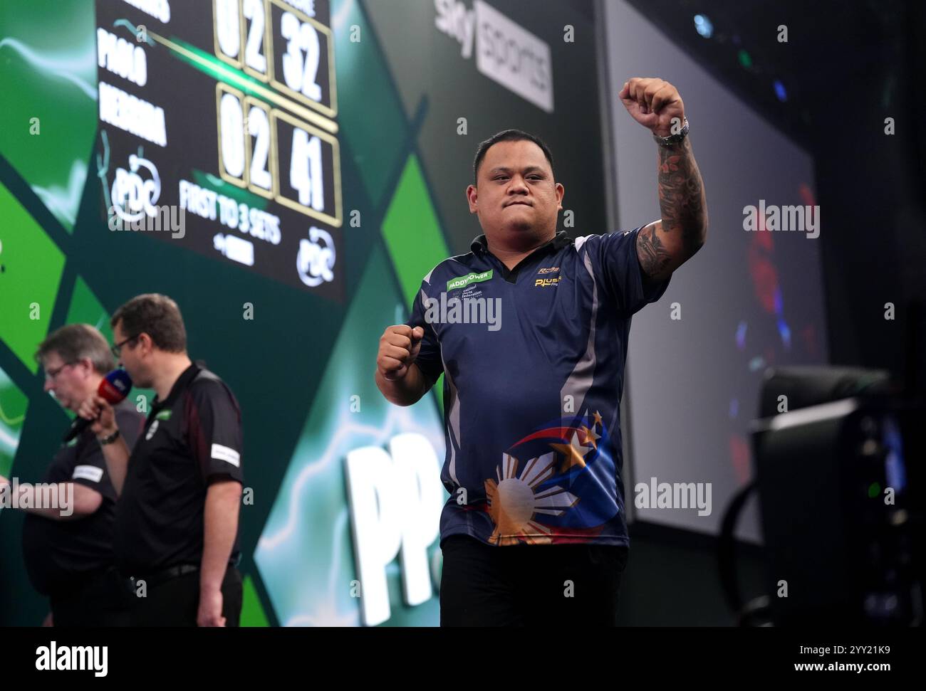 Paolo Nebrida celebrates during his first round match against Jim ...