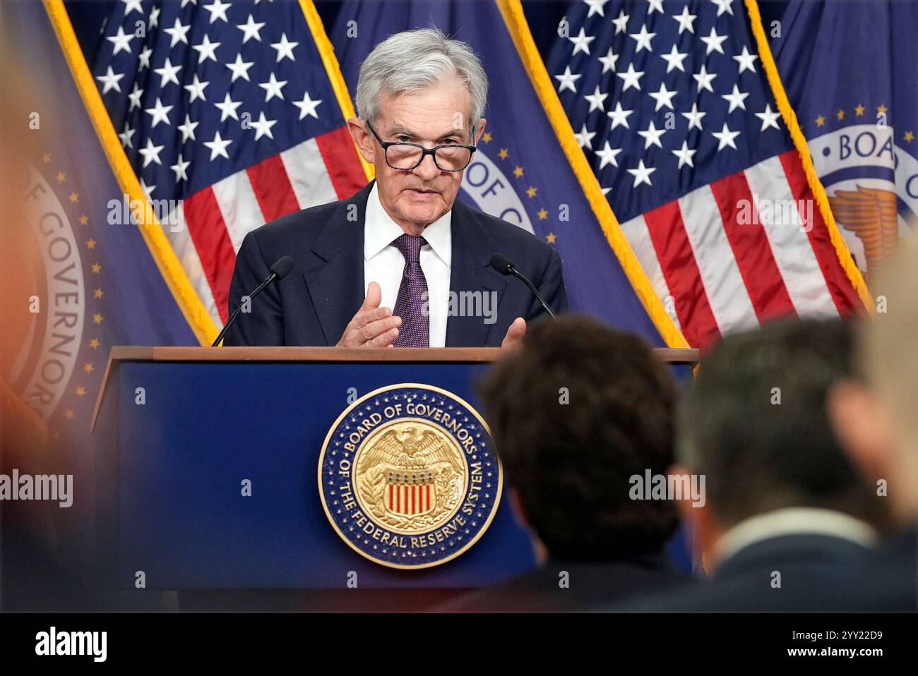 Federal Reserve Board Chairman Jerome Powell speaks during a news ...
