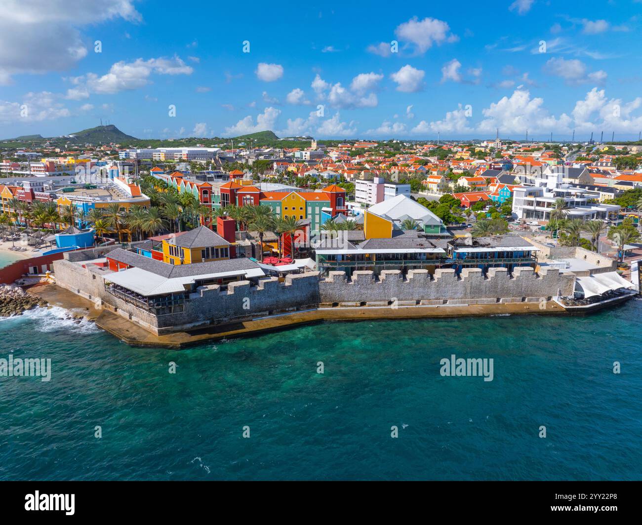 Rif Fort aerial view with modern stores at the mouth of Sint Anna Bay ...