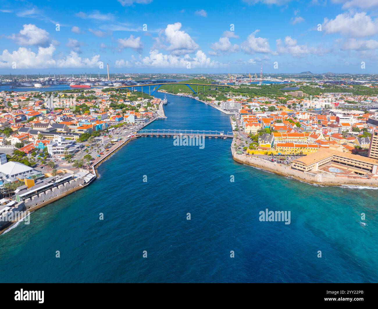 Willemstad historic city center aerial view including Otrobanda on the ...