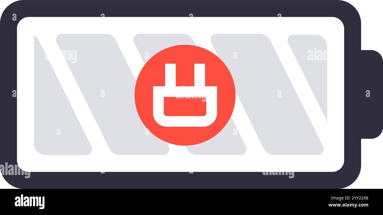 Displaying battery charging status with a plug symbol inside a red ...