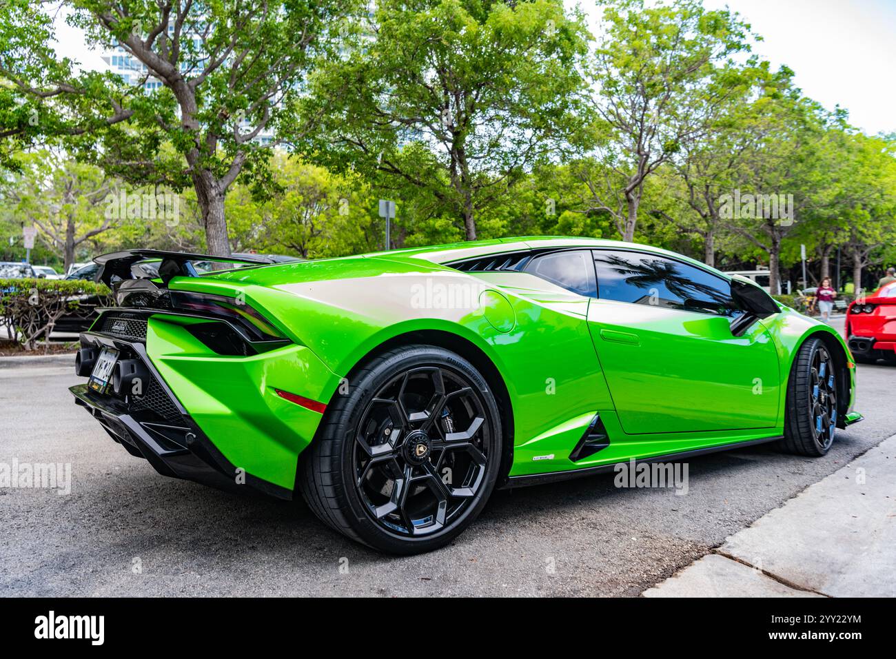 Miami Beach, Florida USA - June 9, 2024: 2023 Lamborghini Huracan Tecnica green at miami beach ...