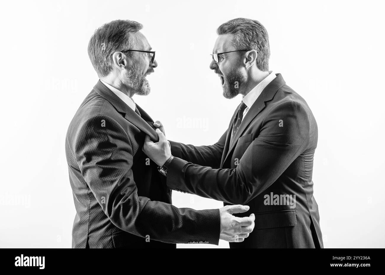 business fight. two businessmen fighting at rivalry isolated on white ...